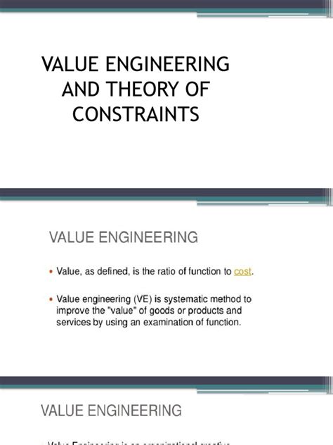 Value Engineering And Theory Of Constraints 1 Pdf Business Economies