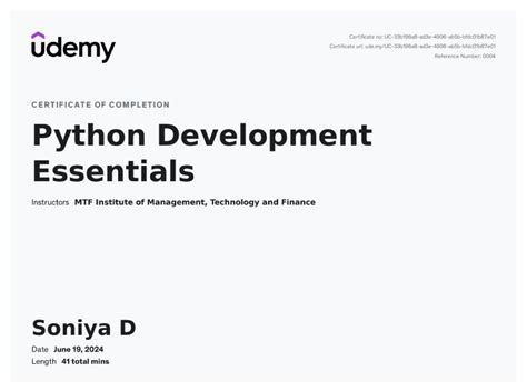 Finished Python Development Essentials Course On Udemy Soniya D