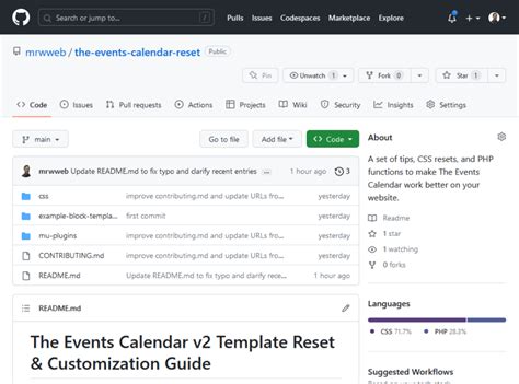 The Events Calendar Reset Now On Github Blog Mrw Web Design