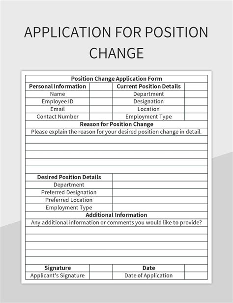 Application For Position Change Excel Template And Google Sheets File