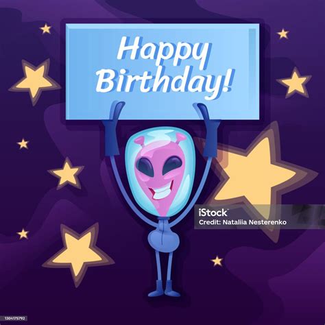 생일 축하 소셜 미디어 게시물 모형 인사말 문구 웹 배너 디자인 템플릿입니다 배너 부스터와 미소 외계인 비문 콘텐츠 레이아웃 포스터 인쇄 광고 및 플랫 일러스트레이션 가공의