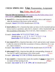 Lisp Assign CSE324 SPRING 2011 Lisp Programming Assignment Due