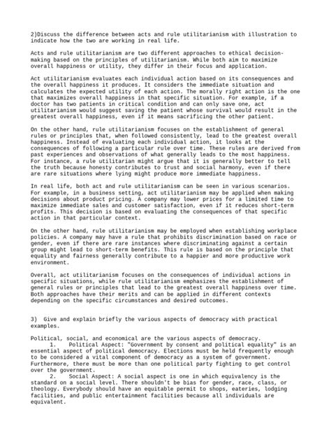 Civic Assignment Pdf Utilitarianism Democracy