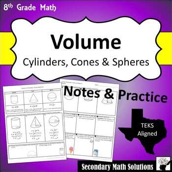 Volume Of Cylinders Cones And Spheres Notes And Practice TPT