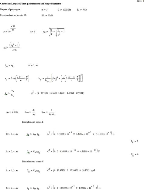 Chebyshev Lowpass Filter Calculation Of Lumped Lc Element Values Rfcurrent