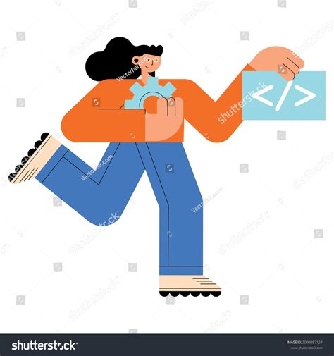 Woman Programming Code Character Stock Vector Royalty Free 2000887124