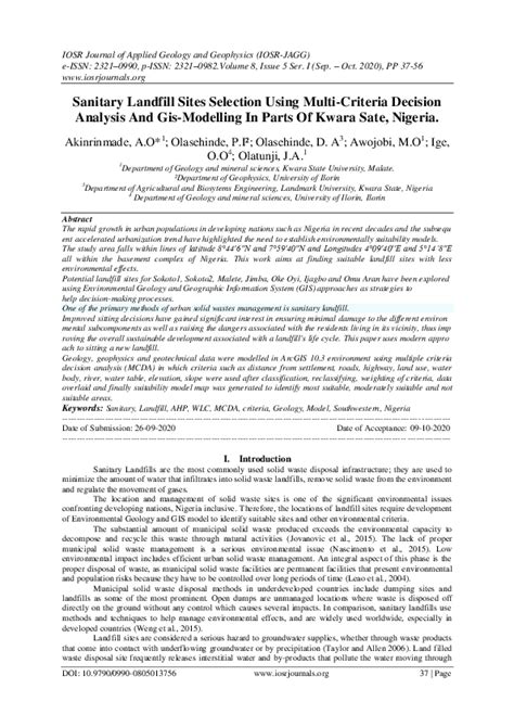 Pdf Sanitary Landfill Sites Selection Using Multi Criteria Decision Analysis And Gis Modelling