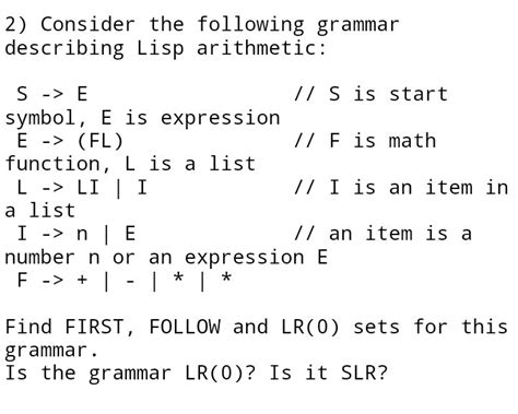 Solved 2 Consider The Following Grammar Describing Lisp