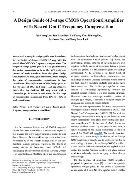 Pdf A Design Guide Of 3 Stage Cmos Operational Amplifier With Nested Gm C Frequency Compensation