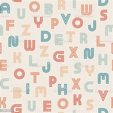 벡터 원활한 알파벳 패턴 복고풍 디자인 라틴어 문자와 화려한 빈티지 배경 트렌디 한 섬유 인쇄 가리기에 대한 스톡 벡터 아트 및