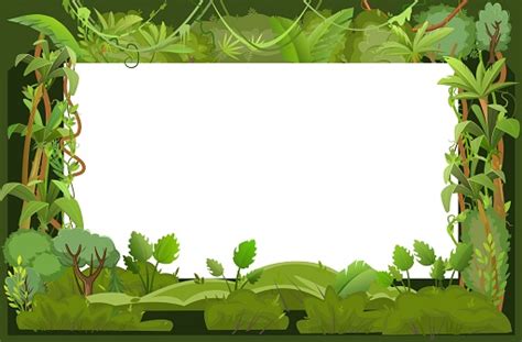 어두운 열대 우림 프레임 녹색 열대 나무 허브와 관목 플랫 만화 스타일 리아나와 손바닥 녹색 이국적인 풍경 흰색 배경에 격리 벡터 관광에 대한 스톡 벡터 아트 및 기타