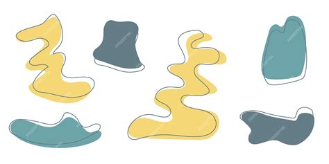 Premium Vector Set Of Organic Irregular Blob Shapes With Stroke Line Green Gray Random Deform