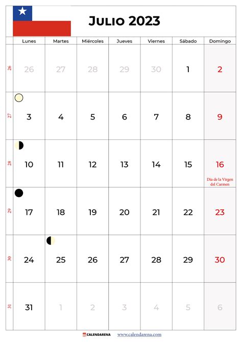 Descargar Calendario Julio 2023 Chile