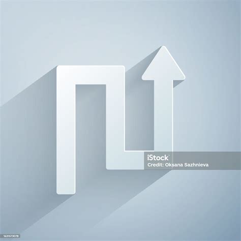 회색 배경에 격리된 용지 컷 화살표 아이콘입니다 방향 화살표 머리 기호입니다 탐색 포인터 기호입니다 종이 아트 스타일 벡터 3