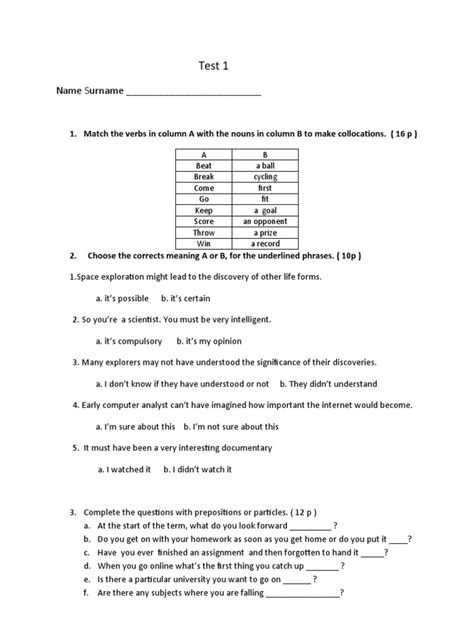 Test 1 Klasa 12 Pdf Semantic Units Human Communication