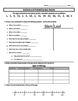 Statistics And Probability Quiz Review By J O Z TPT