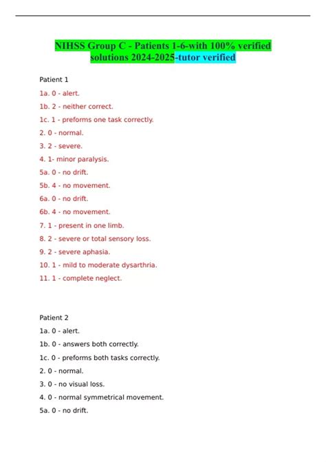 NIHSS Group C Patients With Verified Solutions Tutor Verified NIHSS Group C