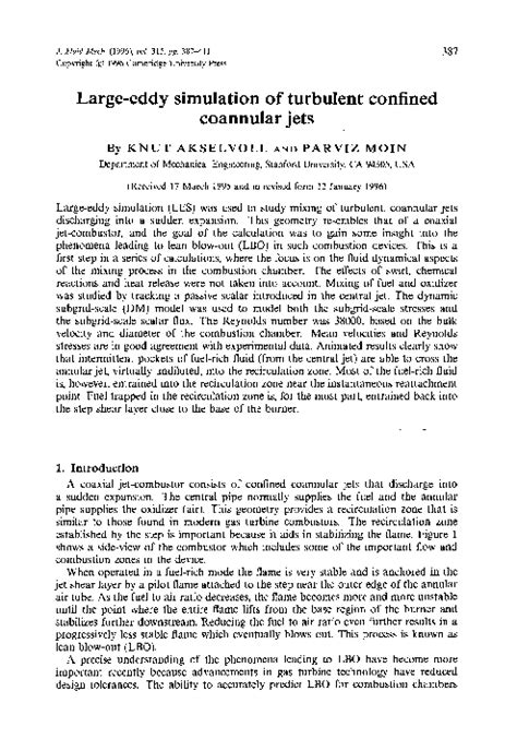 Pdf Large Eddy Simulation Of Turbulent Confined Coannular Jets