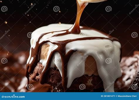 White Marshmallow Being Dipped Into Melted Chocolate Capturing The