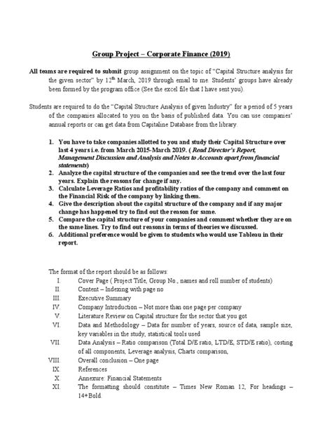 Capital Structure Group Assignment Instructions Pdf Capital