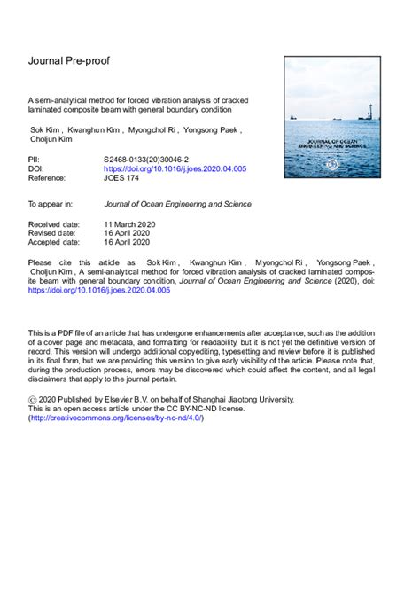 Pdf A Semi Analytical Method For Forced Vibration Analysis Of Cracked Laminated Composite Beam