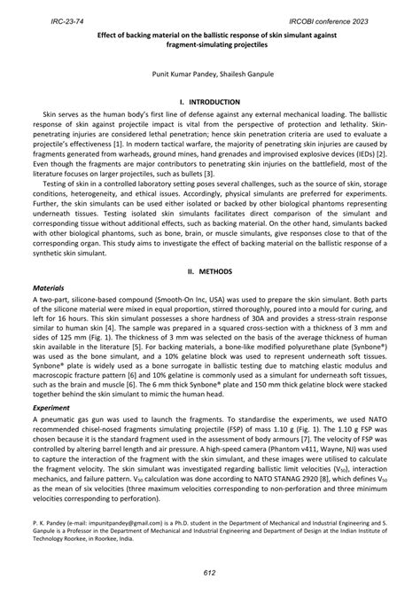 Pdf Effect Of Backing Material On The Ballistic Response Of Skin Simulant Against Fragment