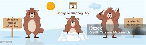 해피 그라운드 호그 데이 귀엽고 재미있는 Groundhogs의 삽화가있는 다이어그램 벡터 일러스트레이션 2월에 대한 스톡 벡터 아트 및 기타 이미지 Istock