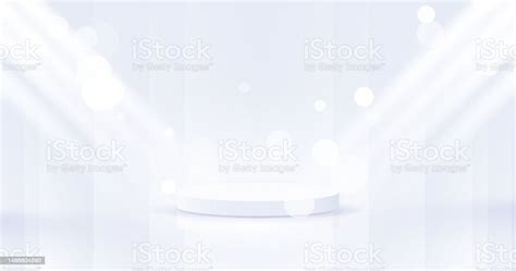 사실적인 흰색 3d 실린더는 조명 빔이 있는 연단에 서 있습니다 벡터 그림 0명에 대한 스톡 벡터 아트 및 기타 이미지 0명 3차원 형태 가정의 방 Istock