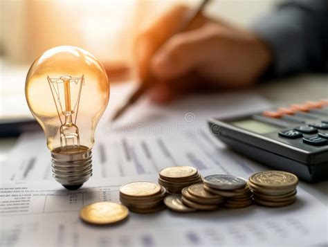 Generative Ai Close Up Electricity Bill With Light Bulb Some Coins