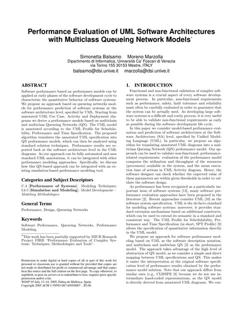 Pdf Performance Evaluation Of Uml Software Architectures With Multiclass Queueing Network Models