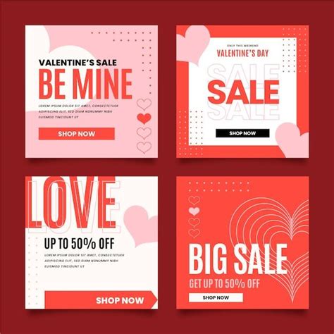 발렌타인 데이 인스 타 그램 포스트 컬렉션 무료 벡터 Instagram Posts Event Poster Layout