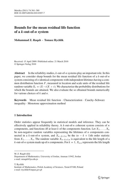Pdf Bounds For The Mean Residual Life Function Of A