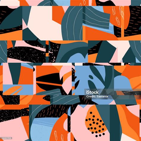 펑키 기하학적 모양은 콜라주 원활한 패턴을 잘라냅니다 추상적인 꽃 열대 및 기하학 0명에 대한 스톡 벡터 아트 및 기타 이미지 0명 개념 개념과 주제 Istock