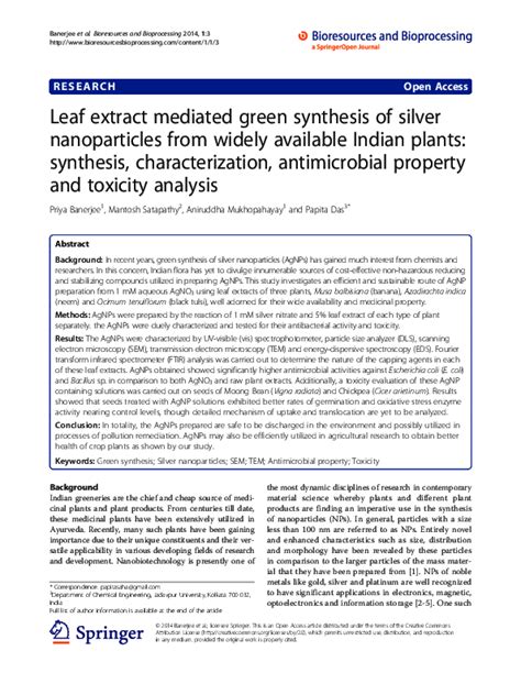 Pdf Leaf Extract Mediated Green Synthesis Of Silver Nanoparticles From Widely Available Indian