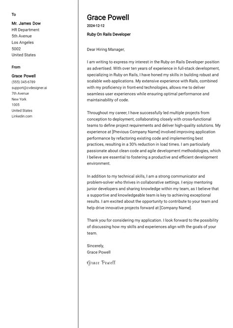 11 Ruby On Rails Developer Cover Letter Examples And Templates For 2025