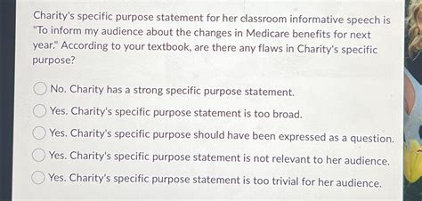 Solved Charitys Specific Purpose Statement For Her