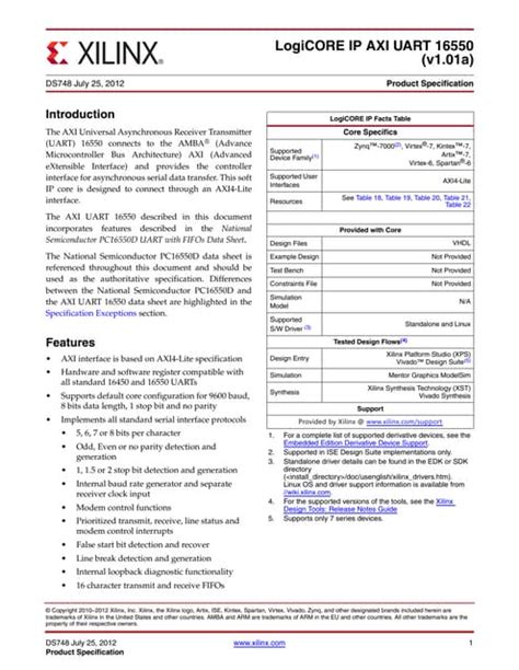 Xilinxaxi Uart16550 Pdf Computer Peripherals Computing