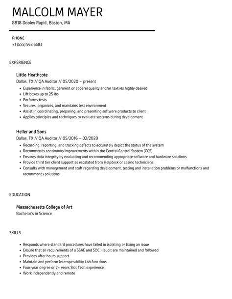 Qa Auditor Resume Samples Velvet Jobs