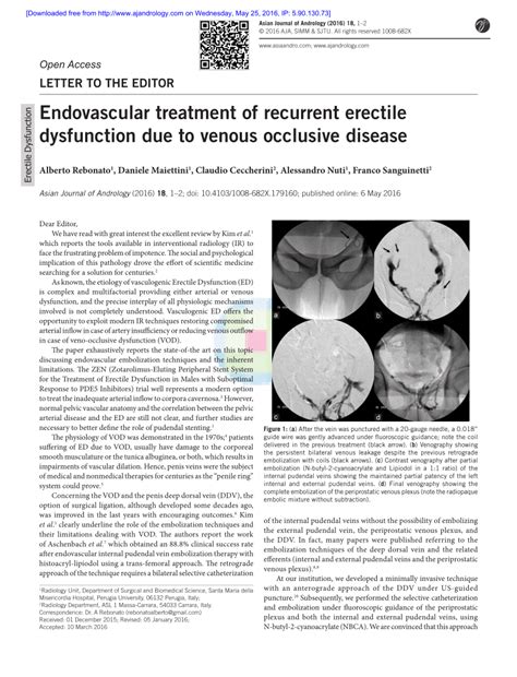 Pdf Endovascular Treatment Of Recurrent Erectile Dysfunction Due To Venous Occlusive Disease