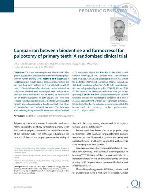 Pdf Comparison Between Biodentine And Formocresol For Pulpotomy Of Primary Teeth A Randomized