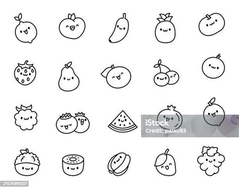 재밌는 만화 과일 색칠 공부 페이지 카와이 캐릭터 손으로 그린 스타일입니다 벡터 그리기 디자인 요소 모음 블루베리에 대한 스톡 벡터 아트 및 기타 이미지 Istock