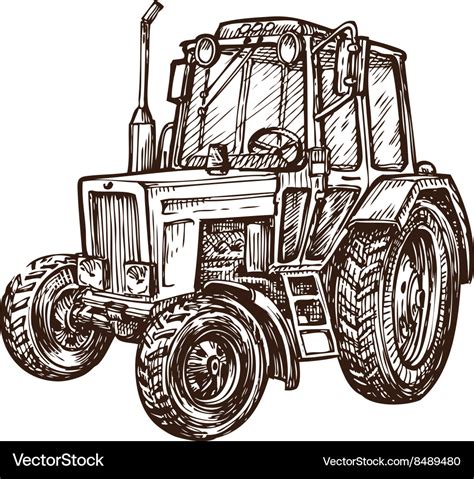 Hand Drawn Farm Tractor Sketch Royalty Free Vector Image