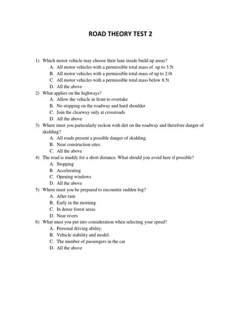 Road Theory Test 2 Pdf Traffic Road