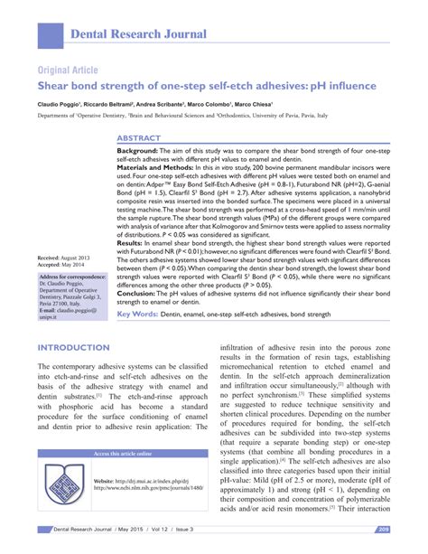 Pdf Shear Bond Strength Of One Step Self Etch Adhesives Ph Influence