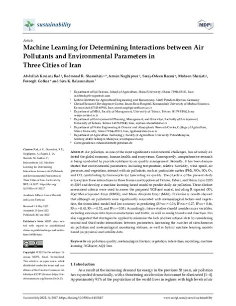 Pdf Machine Learning For Determining Interactions Between Air Pollutants And Environmental