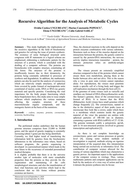 Pdf Recursive Algorithm For The Analysis Of Metabolic Cycles