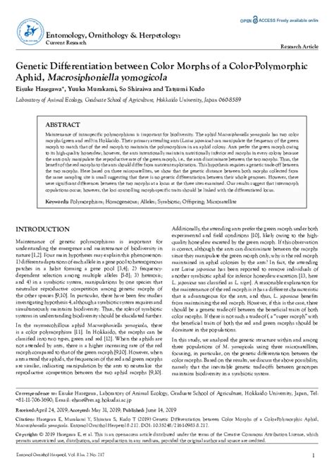Pdf Genetic Differentiation Between Color Morphs Of A Color Polymorphic Aphid Macrosiphoniella