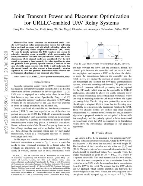 Pdf Joint Transmit Power And Placement Optimization For Urllc Enabled Uav Relay Systems