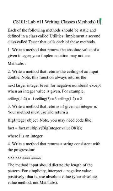 Solved Cs 101 Lab 11 Writing Classes Methods It Each Of