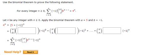 Solved Use The Binomial Theorem To Prove The Following Chegg